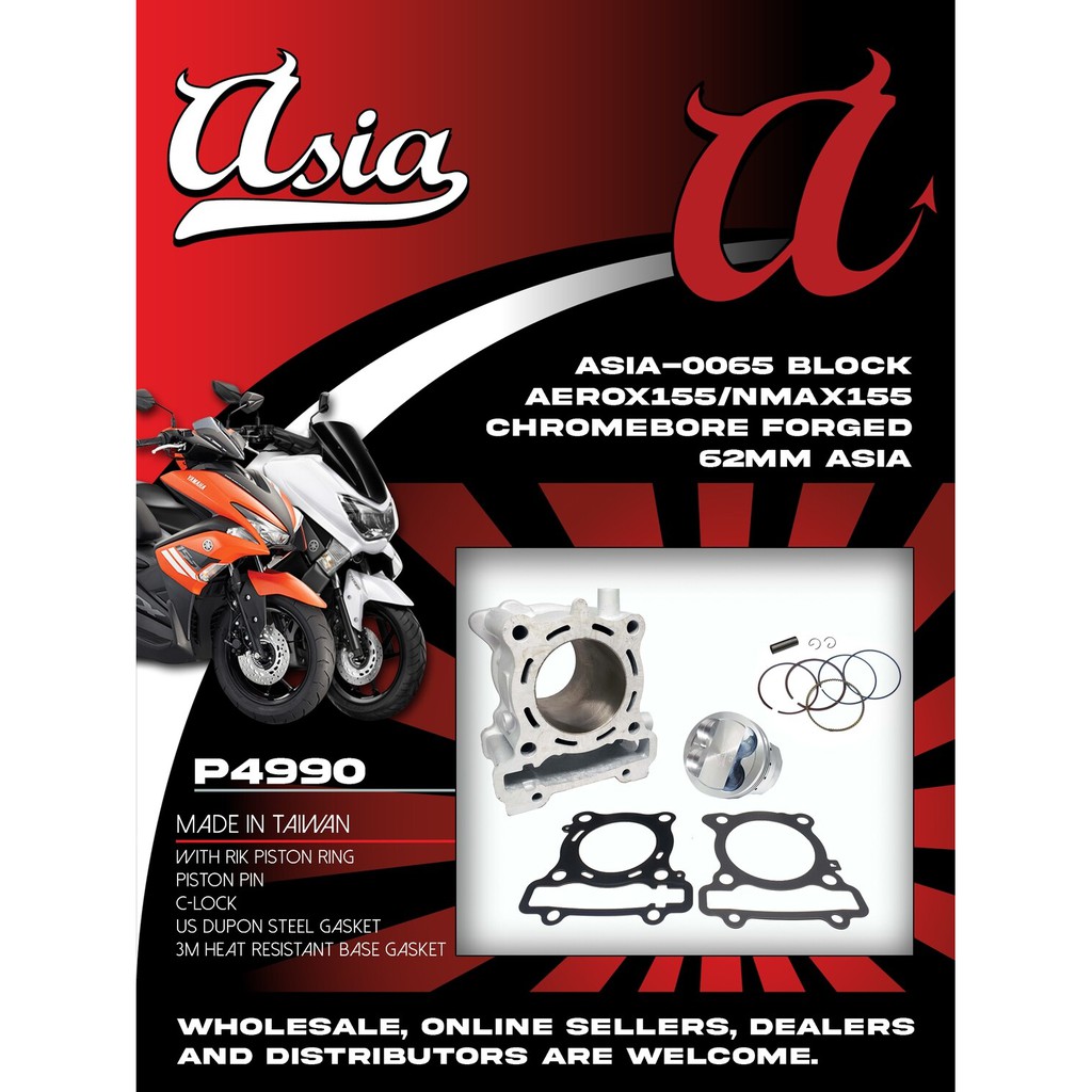 BLOCK 62mm for NMAX/AEROX/R15 V3 CHROMEBORE w/FORGED size "ASIA ...