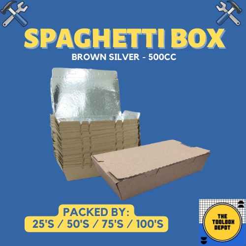 Spaghetti Meal Box 500cc Laminated White / Brown Silver / Lunch Meal ...