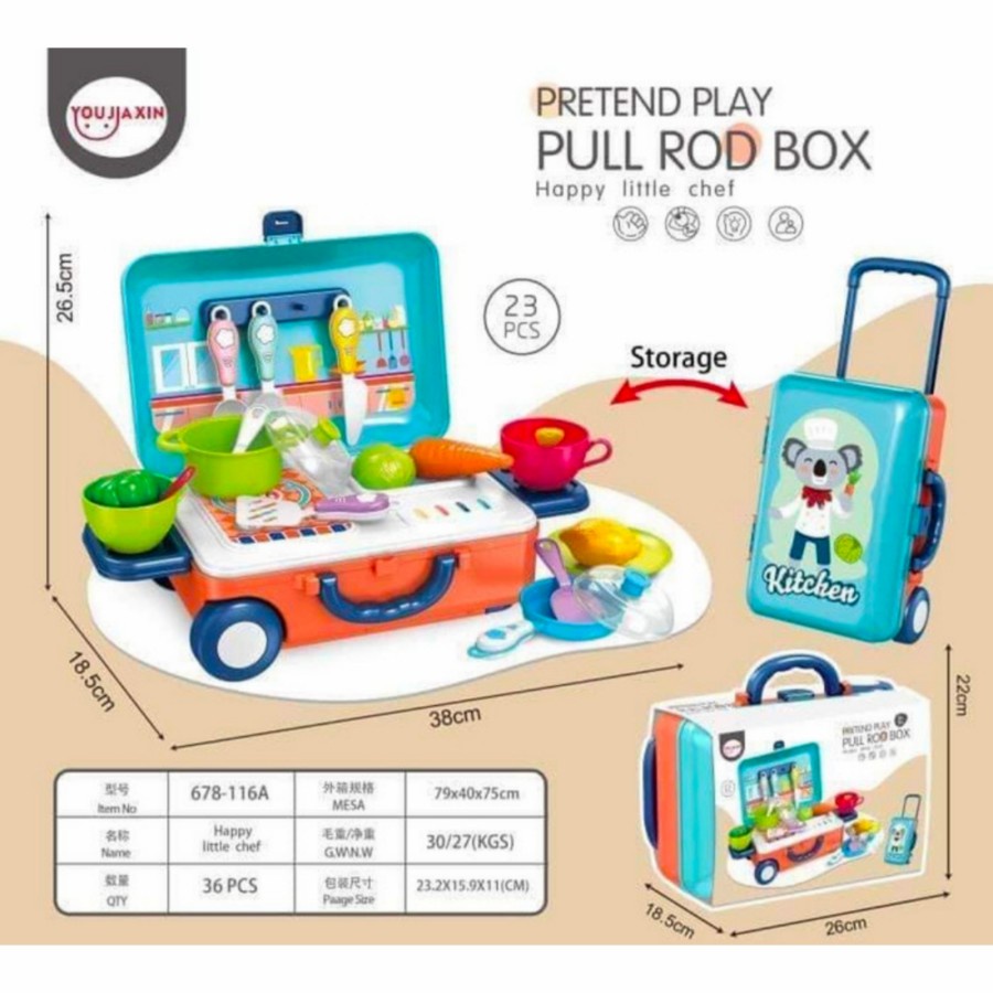 Kitchen Toys Trolley Happy Little Chef Pull Rod Box Cooking Cuisine ...
