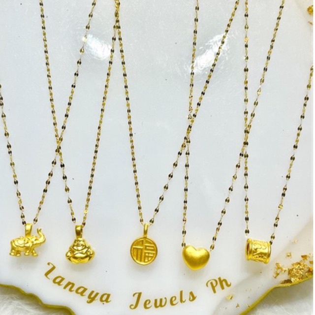 18K Dancing Chain Necklace with 24K HK Gold Charm Pendant | Shopee ...