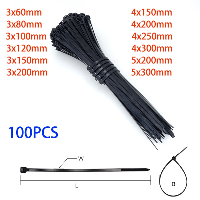 Nylon Cable Ties Self Locking Plastic Loop Wire Black 4x200 5x300MM ...