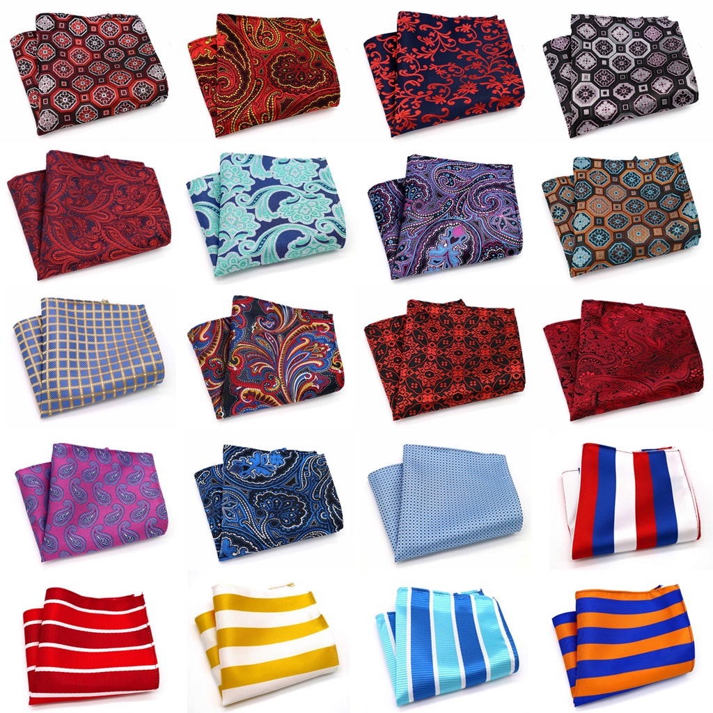 Fashion Men Handkerchief Silk Jacquard Woven Striped Floral Dots Plaids ...