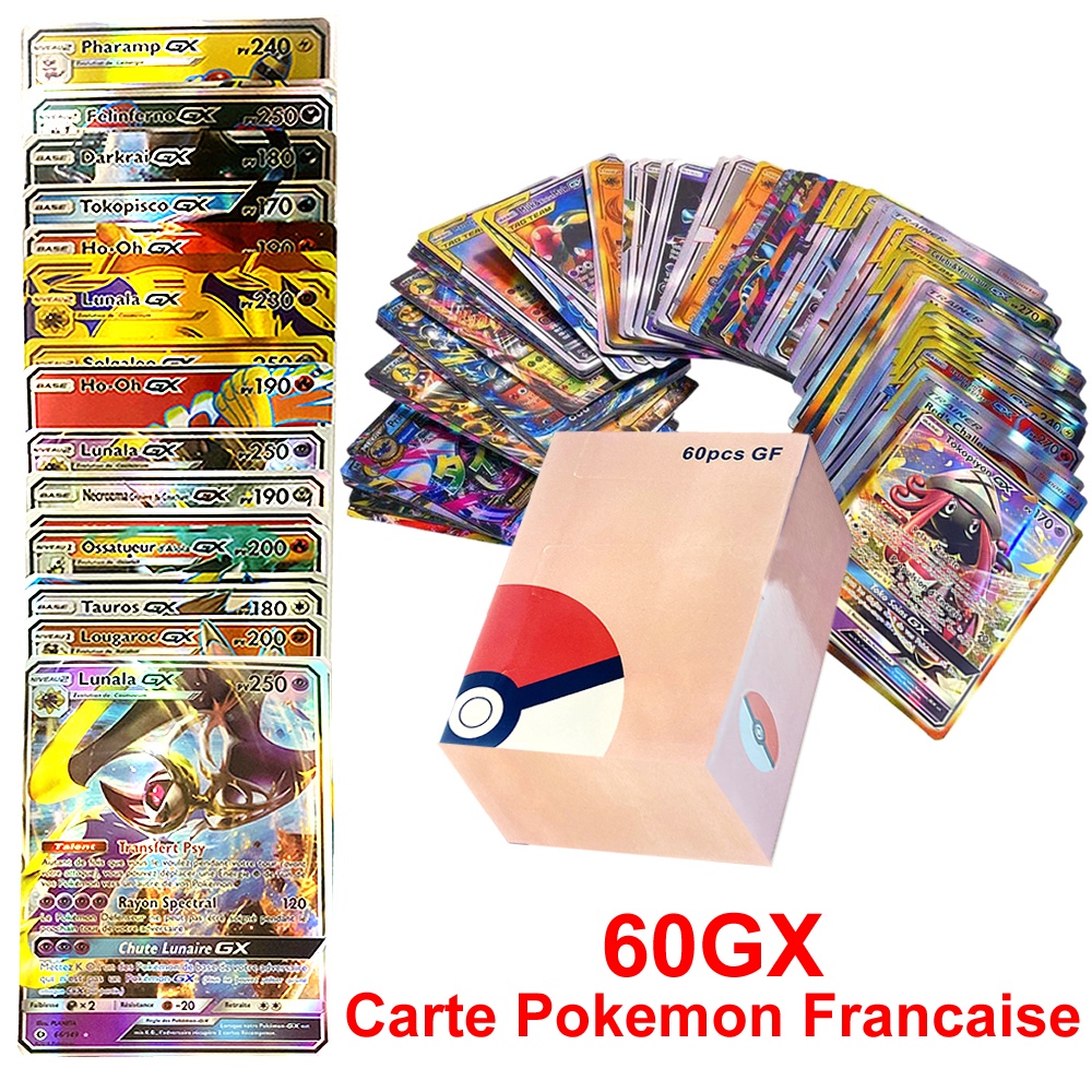 60pcs Carte Pokemon Francaise Box GX Mega EX Tag Team PokéMon Trainer ...