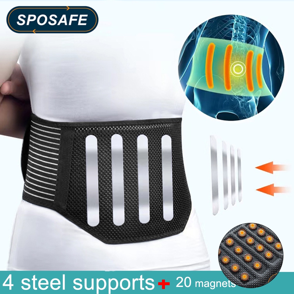 SPOSAFE Support Belt for Back Pain with 4 stainless support+20 magnets ...