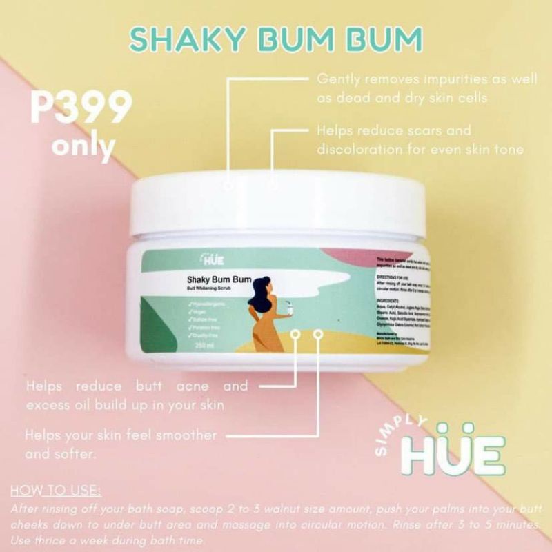 [ONHAND] Shaky Bum Bum: Butt Whitening Scrub by Simply Hue (250 ml ...