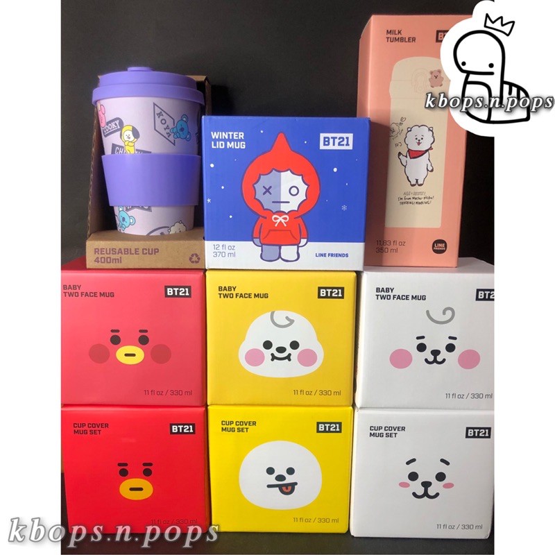 [OFFICIAL] BT21 Cup Cover Mug Set, Baby Two Face Mug, Reusable Cup ...