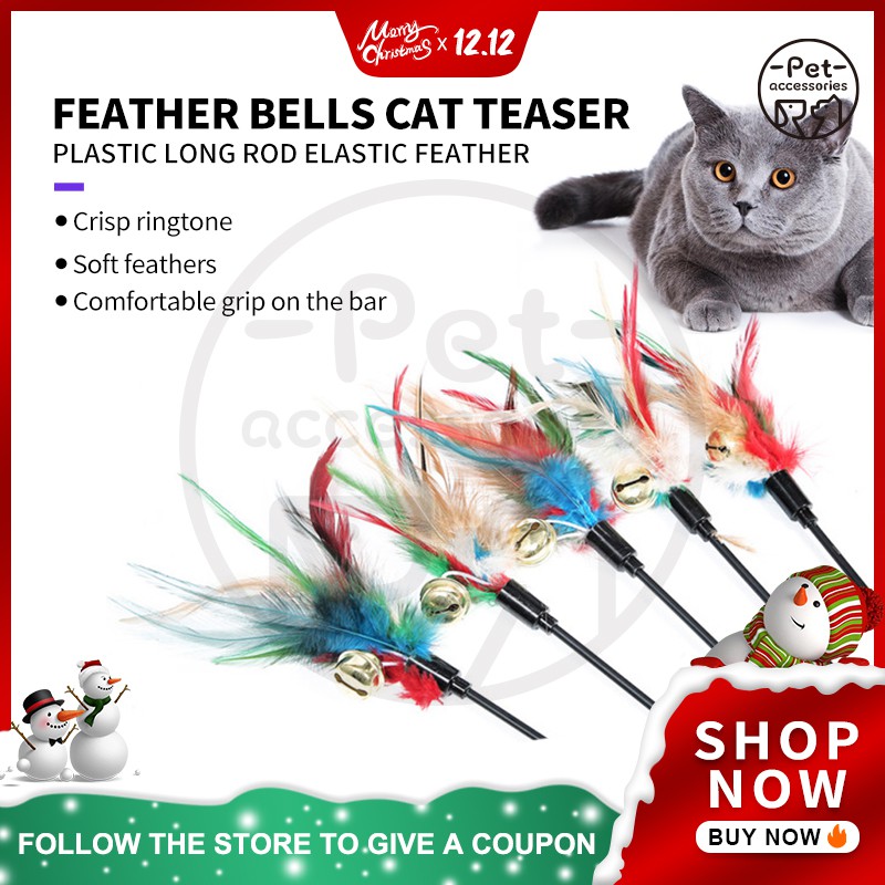 Cat Teaser Toy Pet Cat Puppy Teaser Bell Feather Stick Rod Funny ...