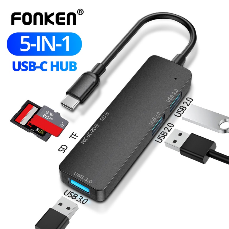 Fonken Usb 3.0 Type C Hub 5 In 1 Type-C Tf Card Docking Station Multi Splitter Adapter With Sd ...