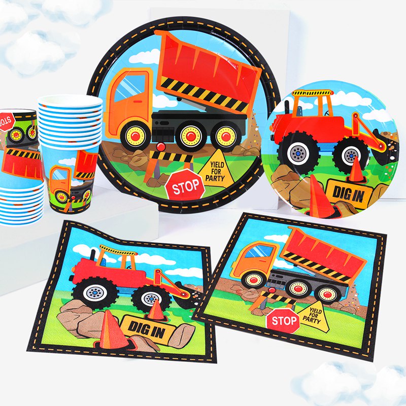 Disposable Dinner Plates for Kids Construction Engineering Vehicles ...