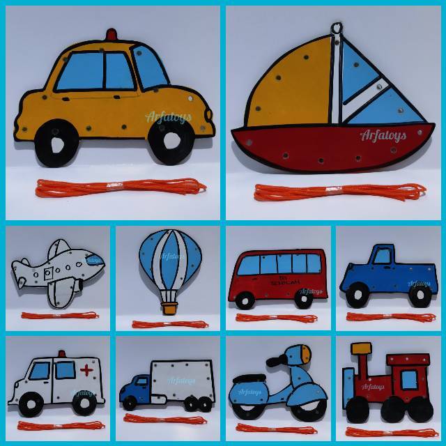 Montessori Wooden Lacing Transportation Vehicle Educational Toys ...