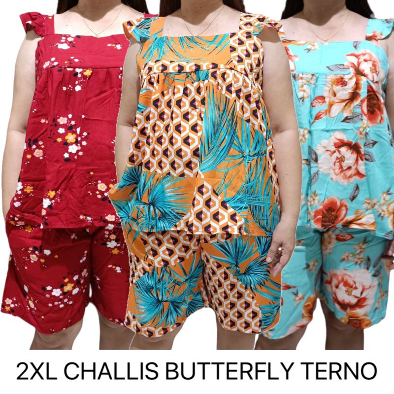 2XL Plus Size Challis Butterfly Terno w/ Side Pocket | Shopee Philippines