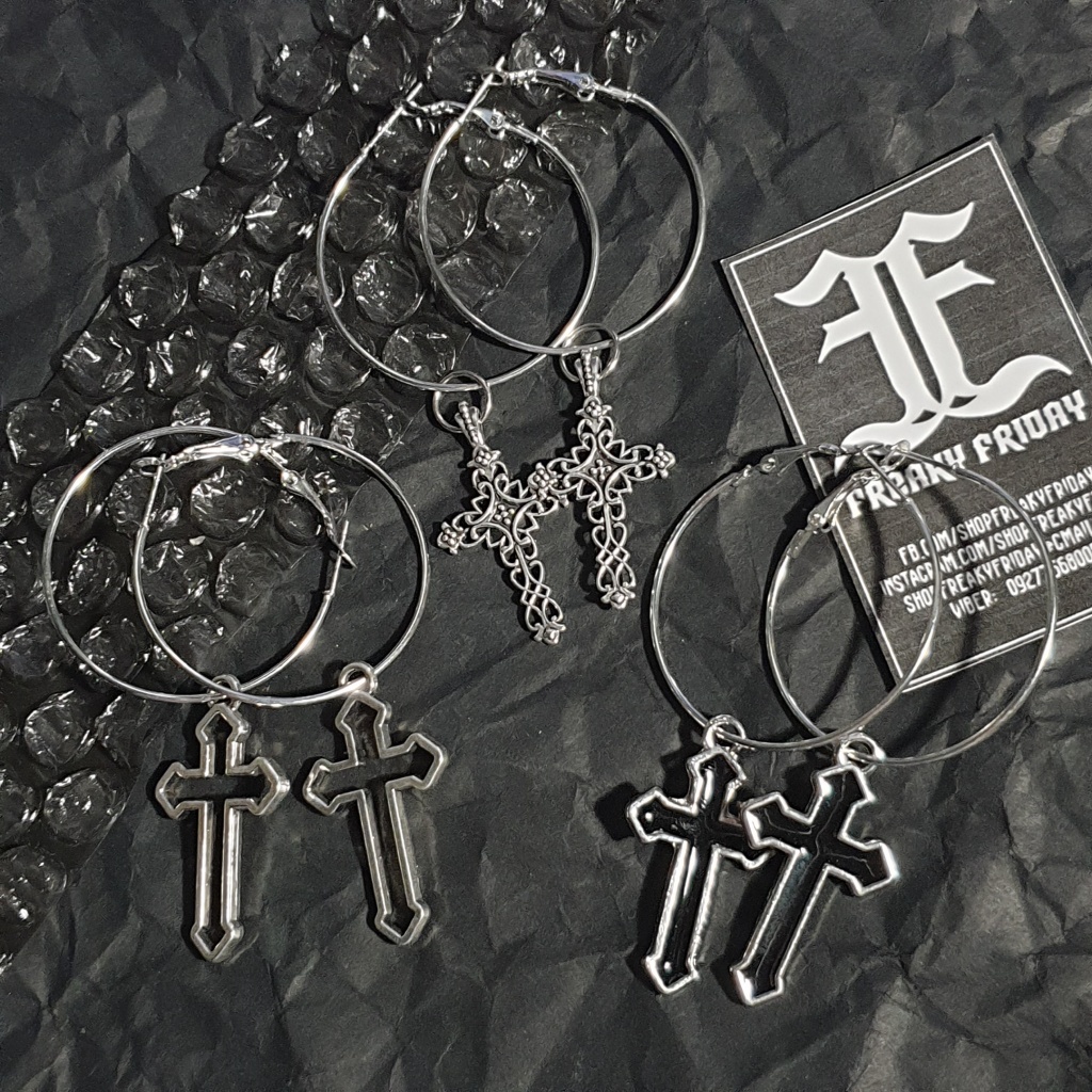Gothic Punk Cross Hoop Earrings | Shopee Philippines