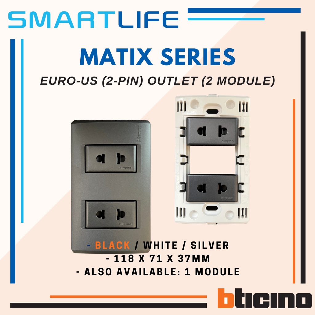 Bticino Matix 1 or 2 Gang 2-Pin Universal Socket Outlet Euro-Us 16A ...