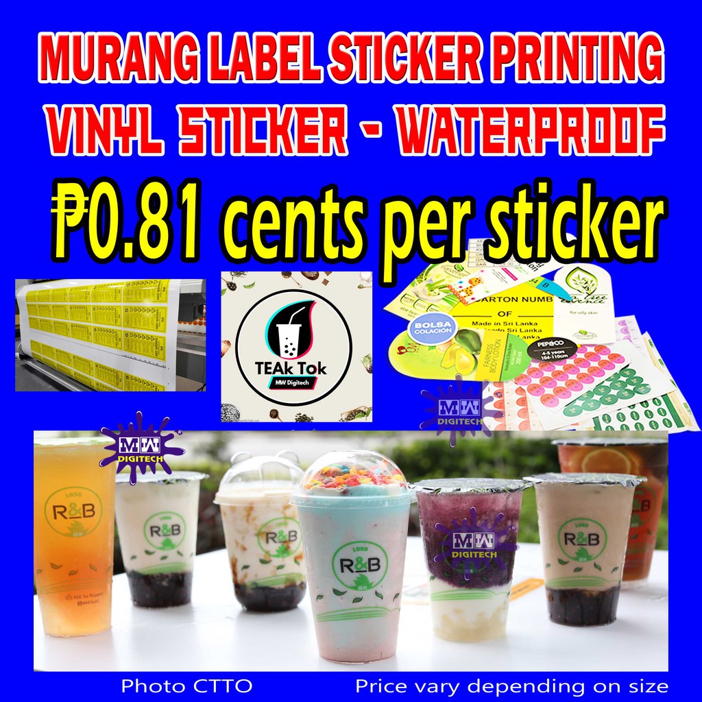 P0.81 cents Milk Tea Label 2x2 inches Vinyl Waterproof Sticker (White ...