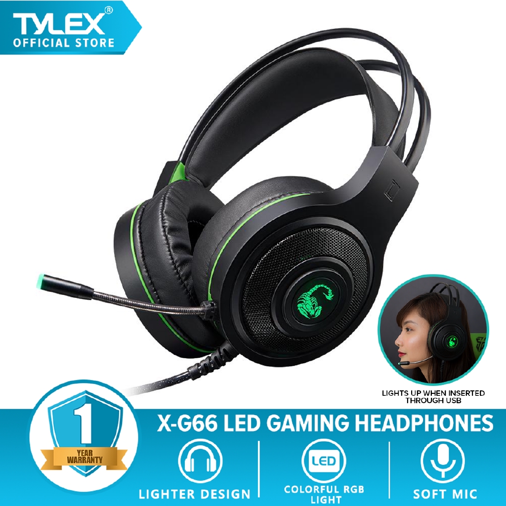 Tylex X-G66 Gaming Headphones Noise Cancellation Feature w/ LED Mic for ...