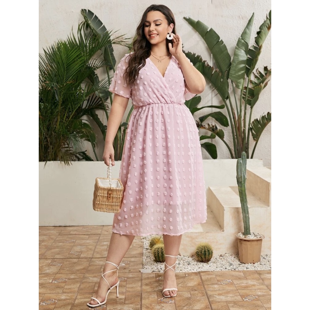 Simplee Embroidery Polka Surplice V-neck Garter Plus Size Dress A2915 ...