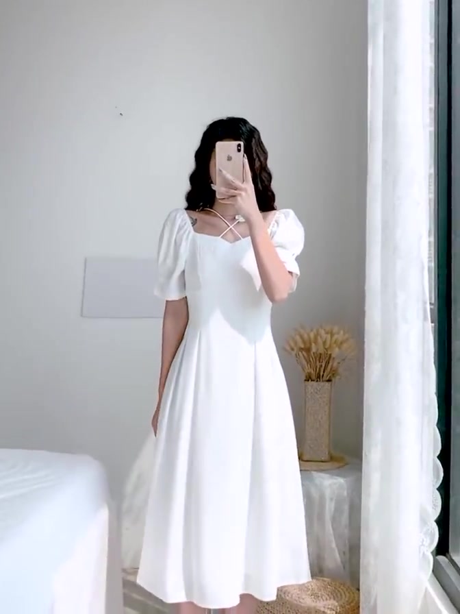 korean long fitted plain white dress for woman casual formal elegant ...