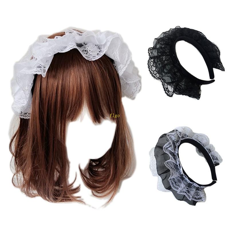 flgo Girls Ruffles Lace Hair Hoop with Multilayer Lace Headdress Cute ...