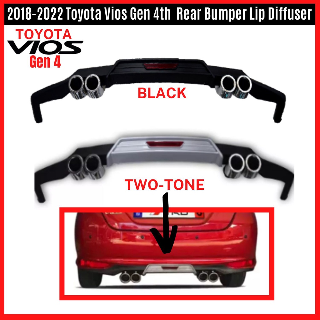 2018-2022 Toyota Vios 4th Gen BLACK and Two-Tone Rear Bumper Lip ...
