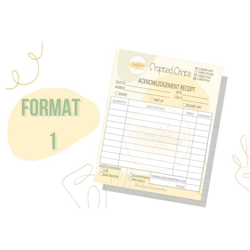 Customized Receipts, Order Form, Acknowledgement Receipts, Invoice ...