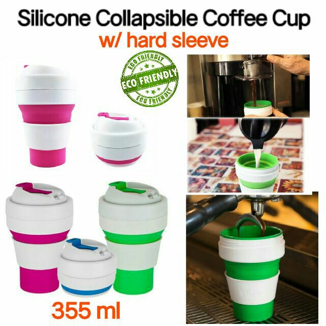 Silicone Collapsible Coffee Cup w/ Hard Sleeve 355ml Eco Friendly ...
