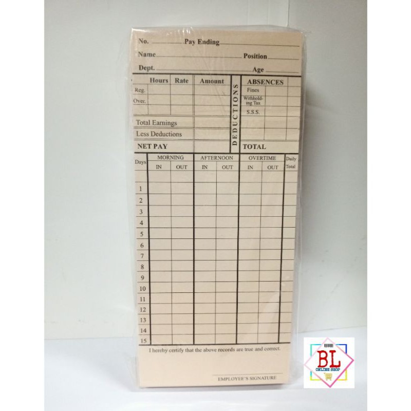 Daily Time Card Record (100's) | Shopee Philippines