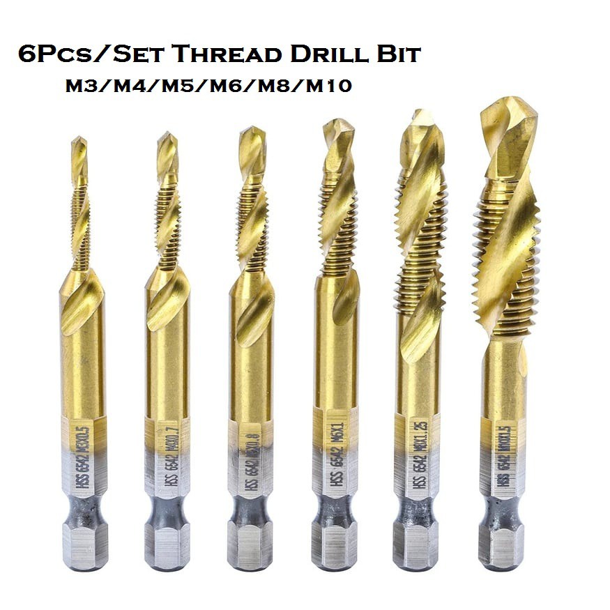 6Pcs/Set Hex Shank Metric Thread Tap Drill Bit Set M3 M4 M5 M6 M7 M8 ...
