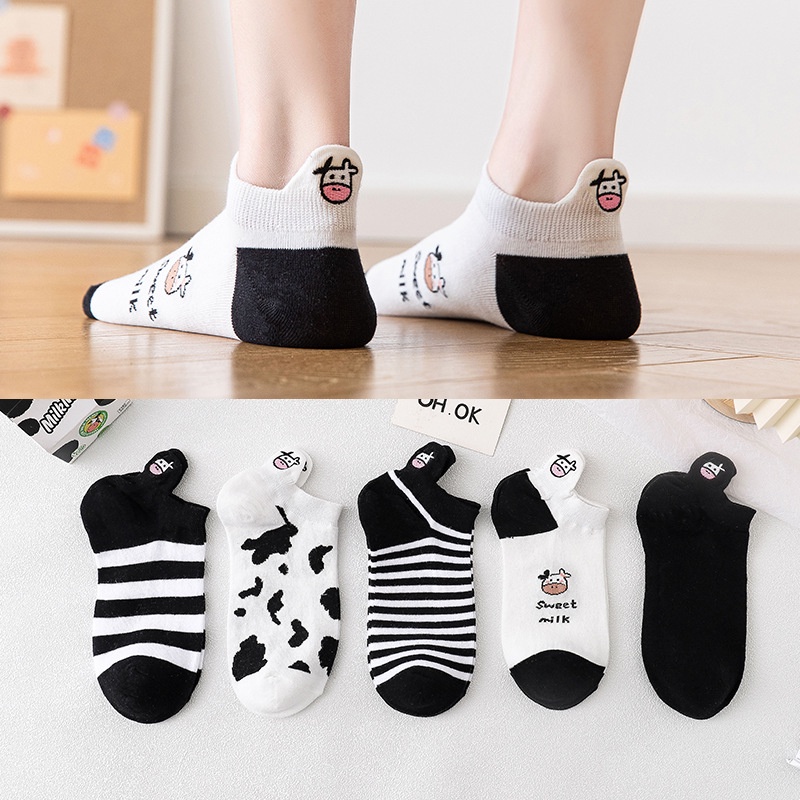 1 Pairs Cow Embroidery Hipster Fashion Socks Ankle Sulaman Lembu Comel ...