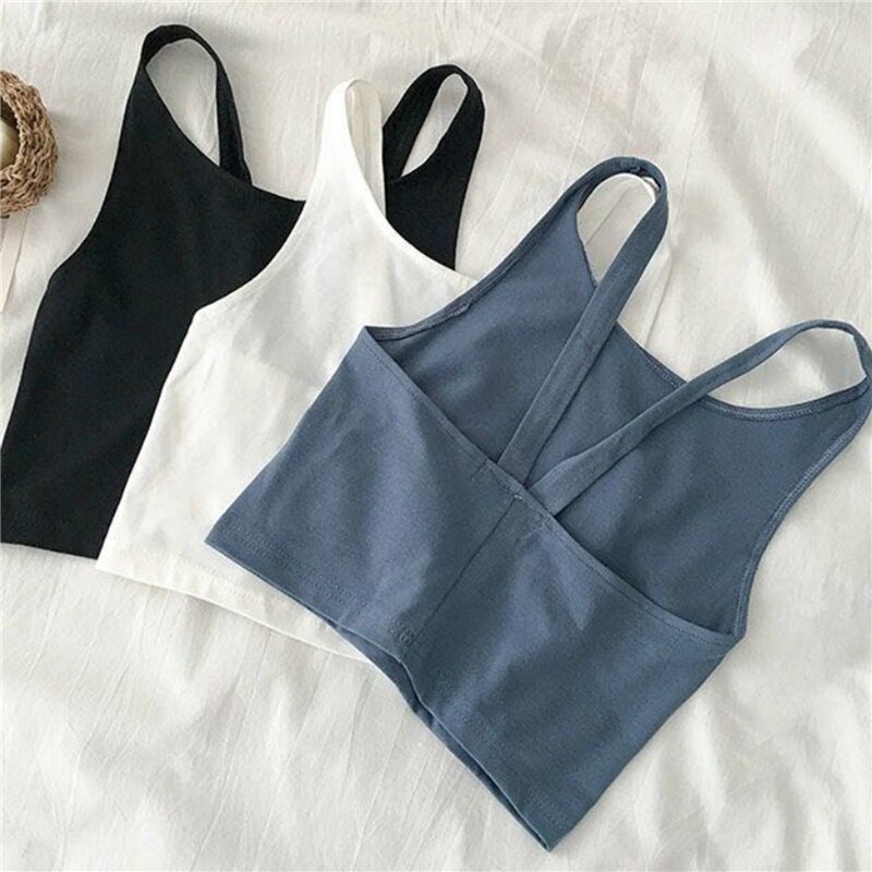 Women Solid Backless Leisure Korean Style Tanks Slim Crop Top | Shopee ...