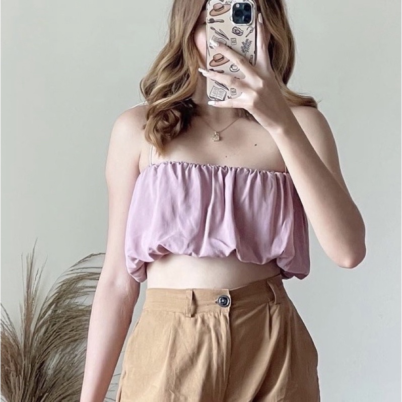 Cloud Bubble Top Adjustable Strap Knot Ruched Linen Cami Top Premium ...