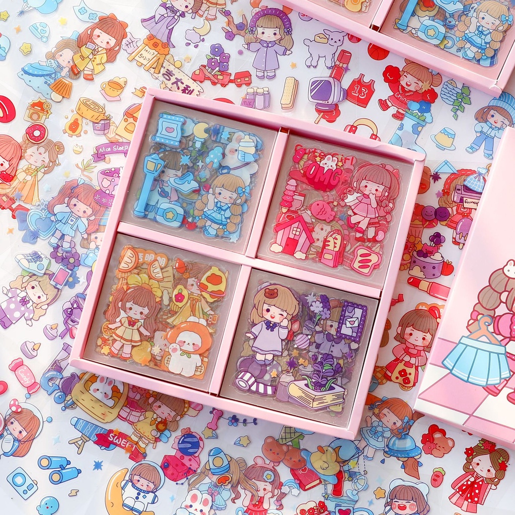 Pocket Sticker Set Cute Cartoon Transparent Waterproof Sticky Paper ...