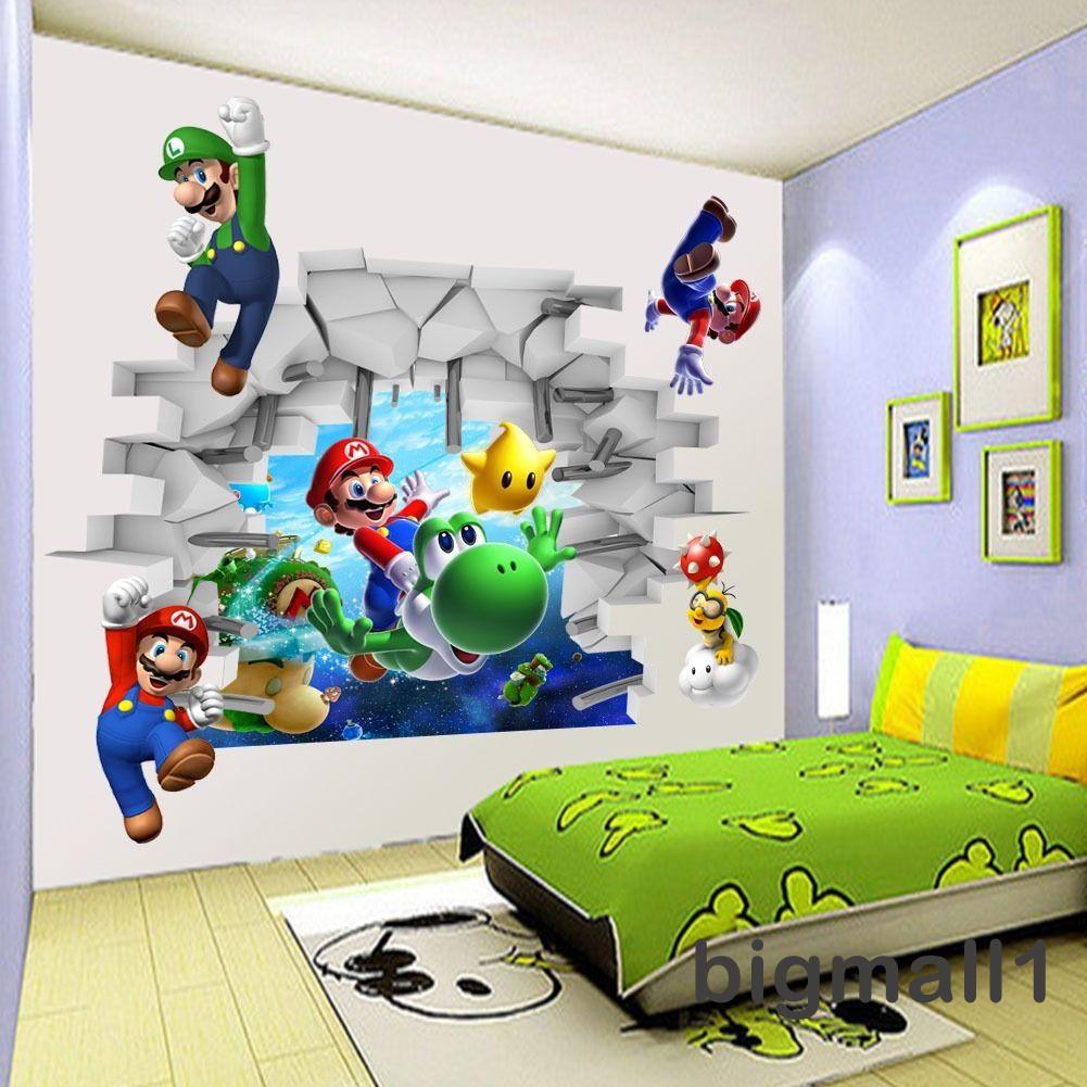 -3D Cute Cartoon Mario Wallpaper Wall Stickers DIY Creative Movable ...