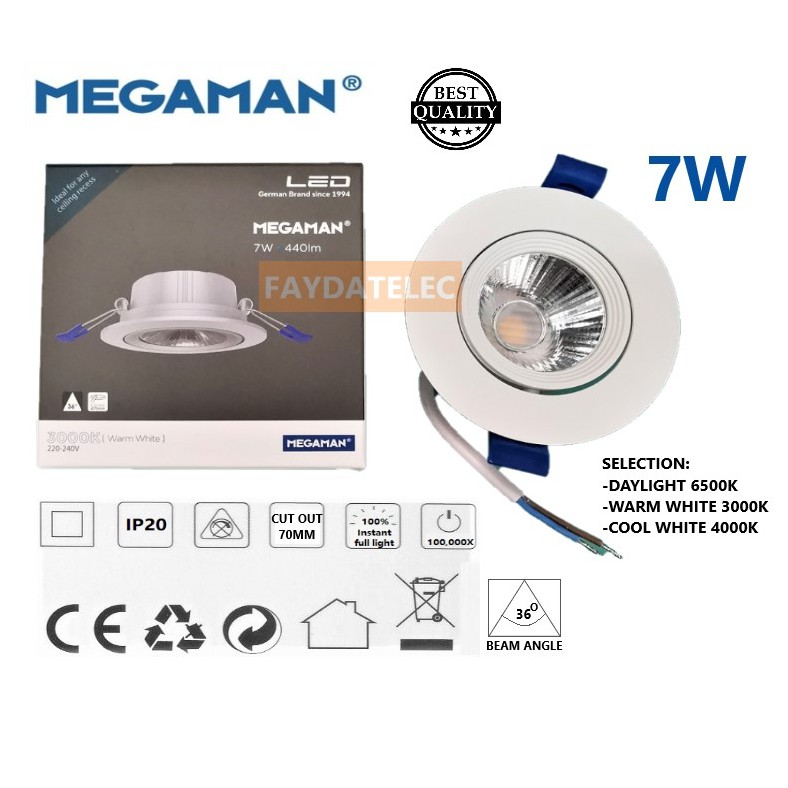 MEGAMAN 7WATT COB ROUND LED CEILING LIGHT/EYE BOWL (6500K DAYLIGHT OR ...