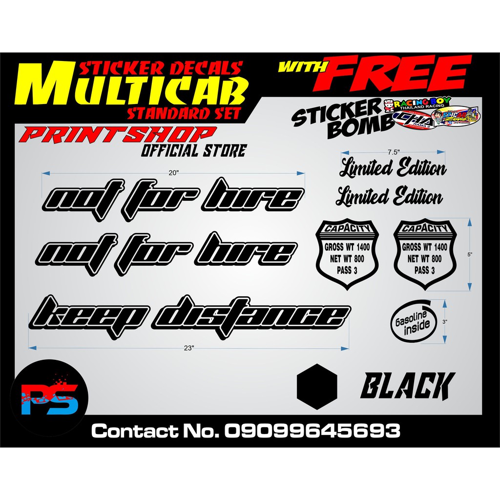 Multicab Standard marking Sticker Decals Set (CAPACITY, NOT FOR HIRE ...