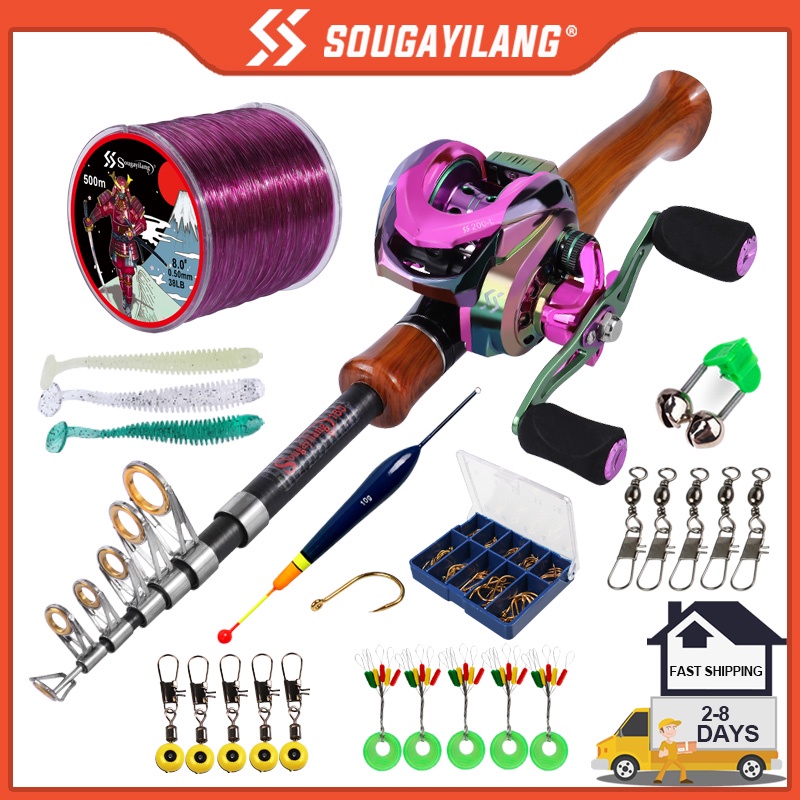 Sougayilang Fishing Rod And Reel Set Wood Handle 1.6m Telescopic ...