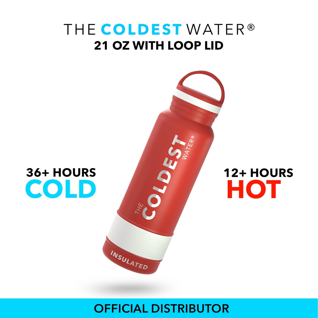 COLDEST Water Bottle 21 Oz (600 ml) Loop Lid Wide Mouth Vacuum Thermos ...