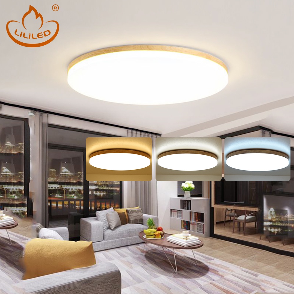 Lili LED 220V LED Tri color Ceiling Light wooden style lamp For Living ...