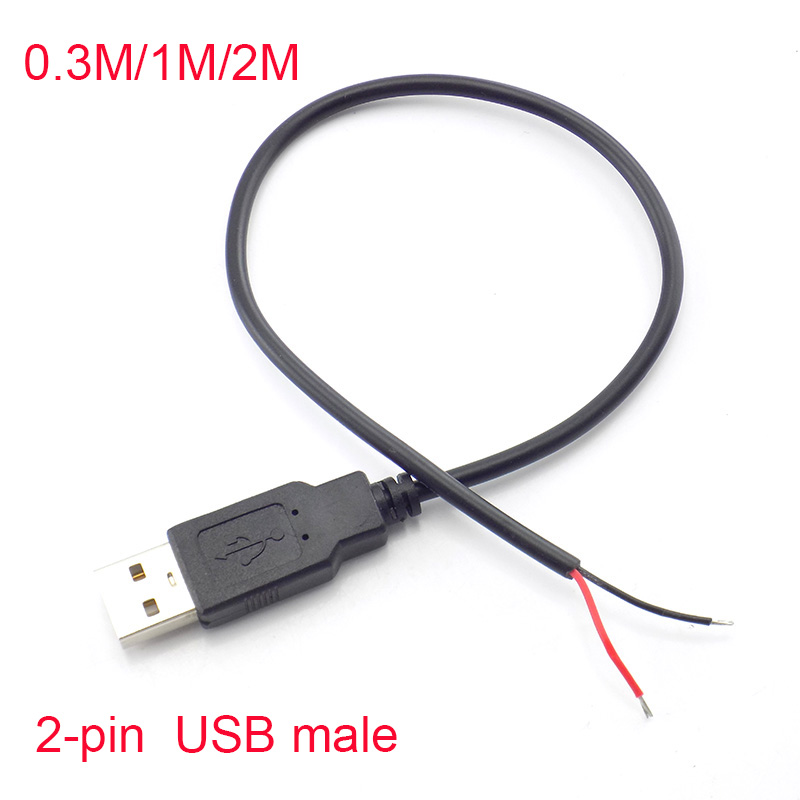 5V USB 2.0 2 Pin 2 Wire Diy USB Male Jack Connector Cable Power Charge ...