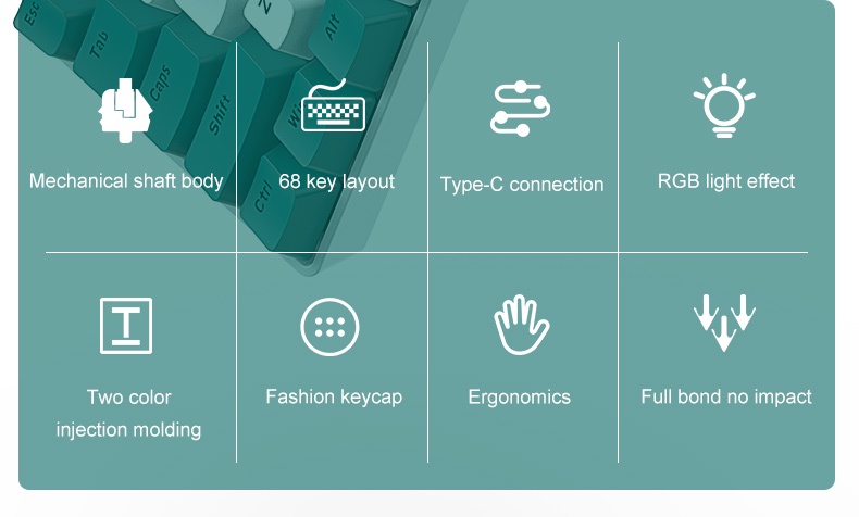 ZIYOULANG T8 RGB 68 Keys Mechanical Keyboard Type-C Wired Gaming ...