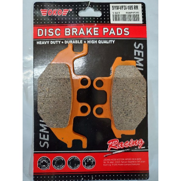 Brake Pad OKO SYM T2 VF3I-185 Rear Disc brake SYM T2 VF3I-185 Rear ...