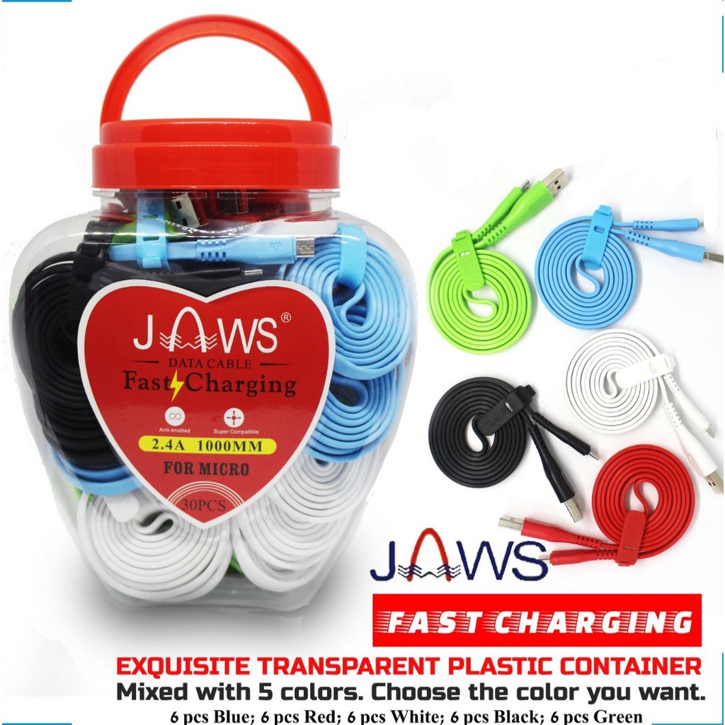 Ys Data Cable JAWS USB MICRO 1TOPLES Contents 30PCS 2.4A Charger Cable ...