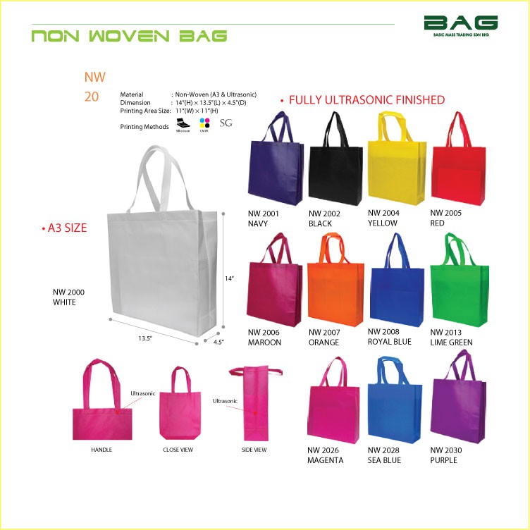 NON-WOVEN BAG NW20 LIME GREEN/MAGENTA/SEA BLUE/PURPLE [BASIC MASS ...