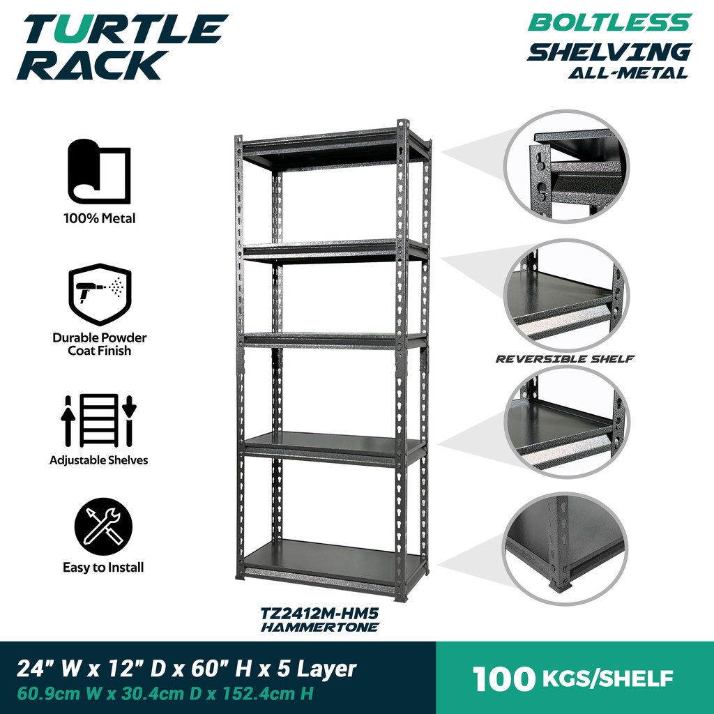 TURTLE RACK All-Metal Boltless Rivet Shelving 4 and 5 Layers 24x12x60 ...