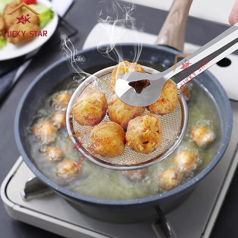 Strainer Tong Stainless Steel Deep Fry Tongs Clip With Mesh Strainer ...