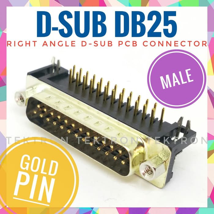 Gold pin DB25 Male Right Angle Connector PCB, D-sub, Male Male | Shopee Philippines