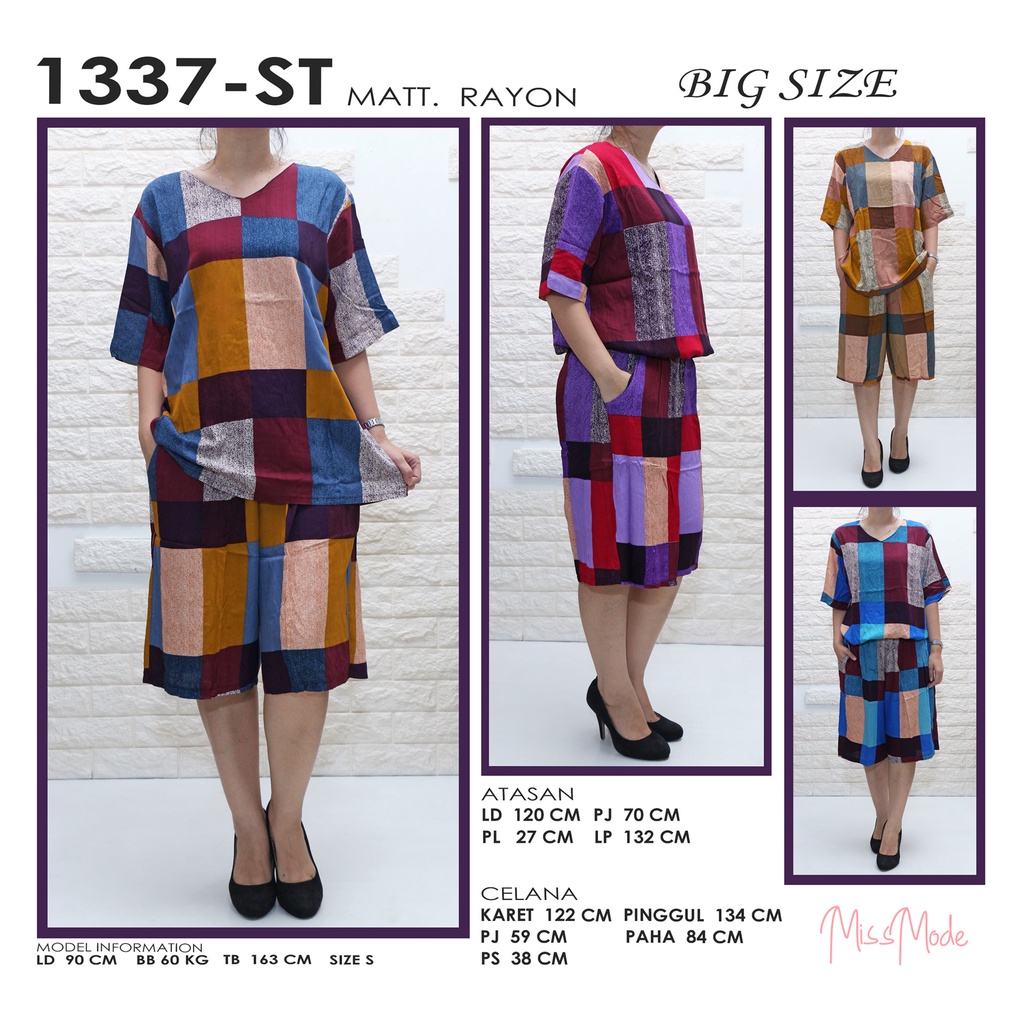 MM 1337-ST DAILY BASIC SET BIGSIZE MATT RAYON PREMIUM SHORT SLEEVES LD 120 CM FIT 5XL MISSMODE ...