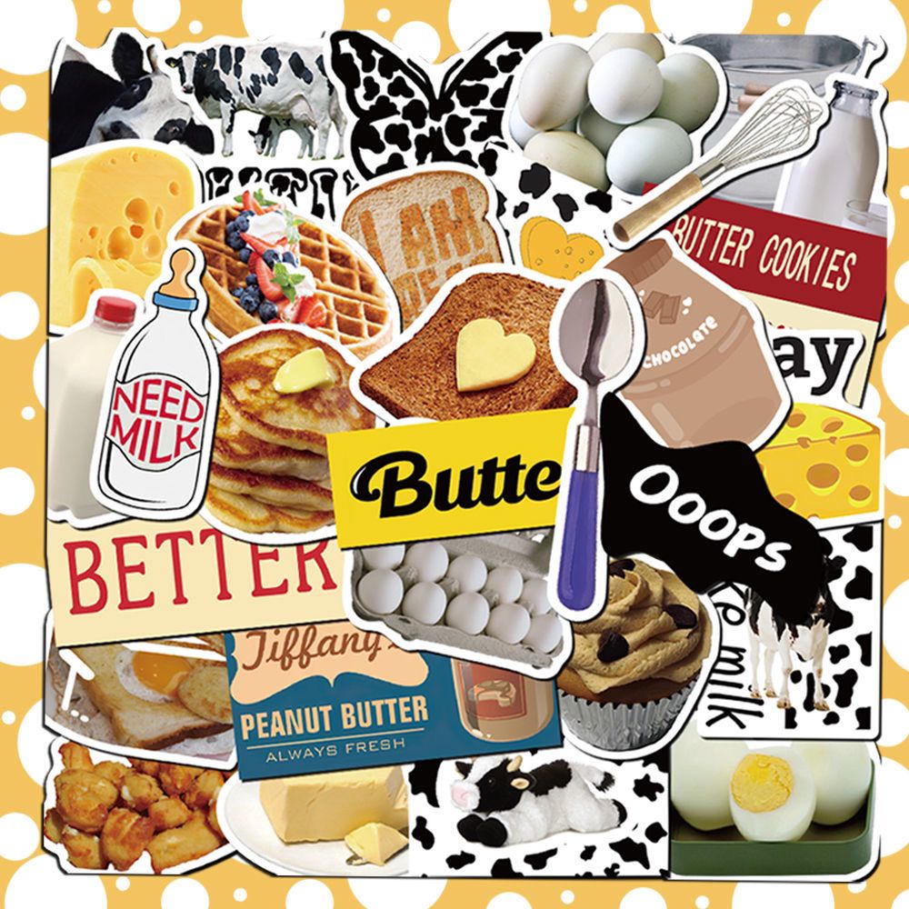 Ohaya 50pcs simulated food stickers Cow Butter diy diary ipad computer waterproof stickers ...