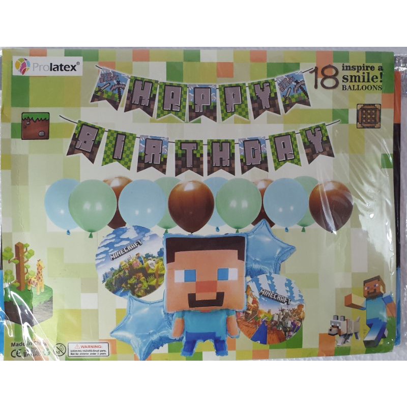 18 Pieces MineCraft Themed Party Banner and Balloon Set | Shopee ...