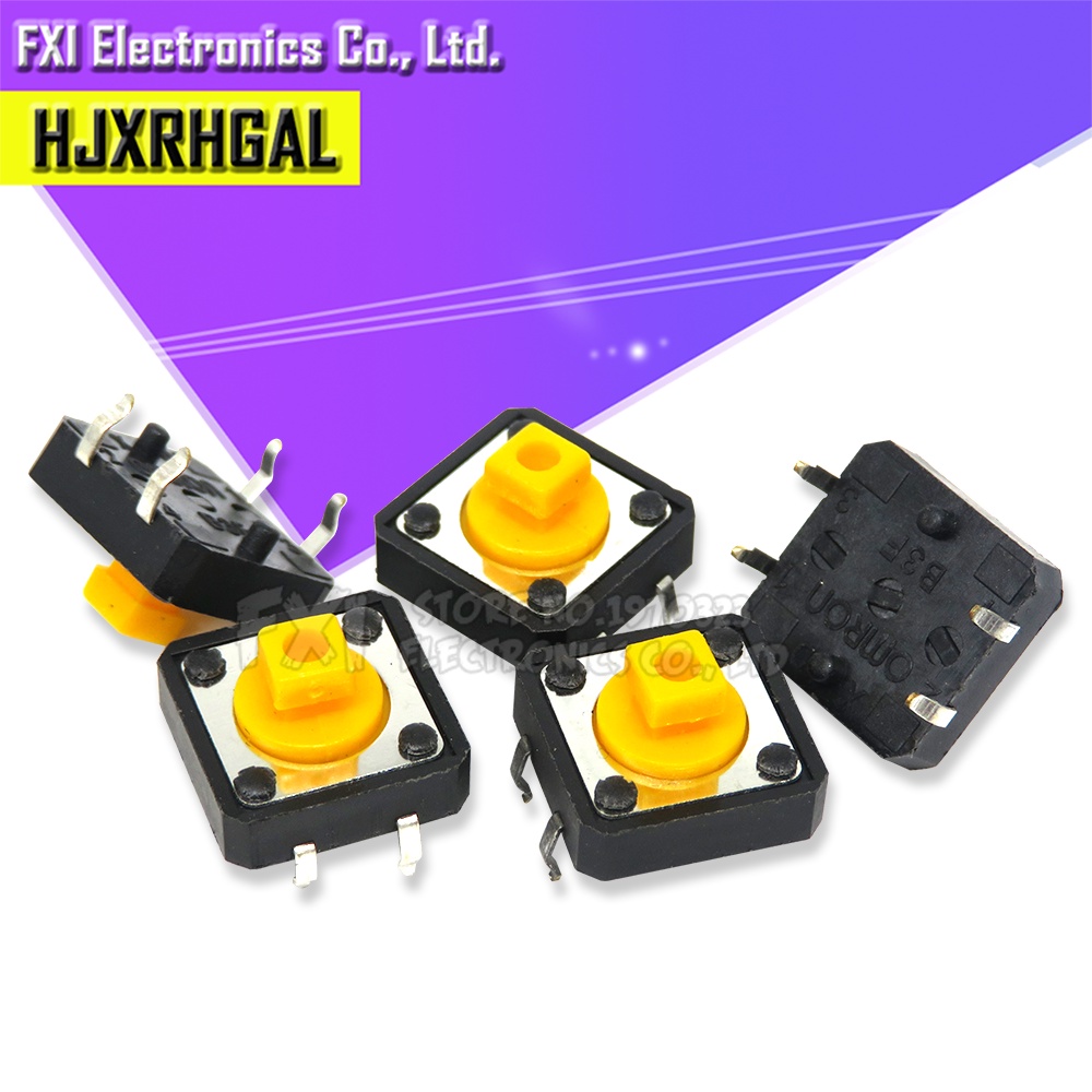 20PCS 12x12x7.3 mm Tactile Switches Yellow diygba Square Push Button ...