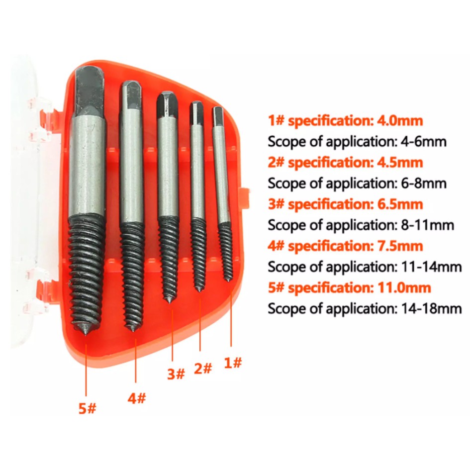 Broken Wire Extractor 5 n 1 Set Anti-Tooth Carbon Steel Screw Removal ...